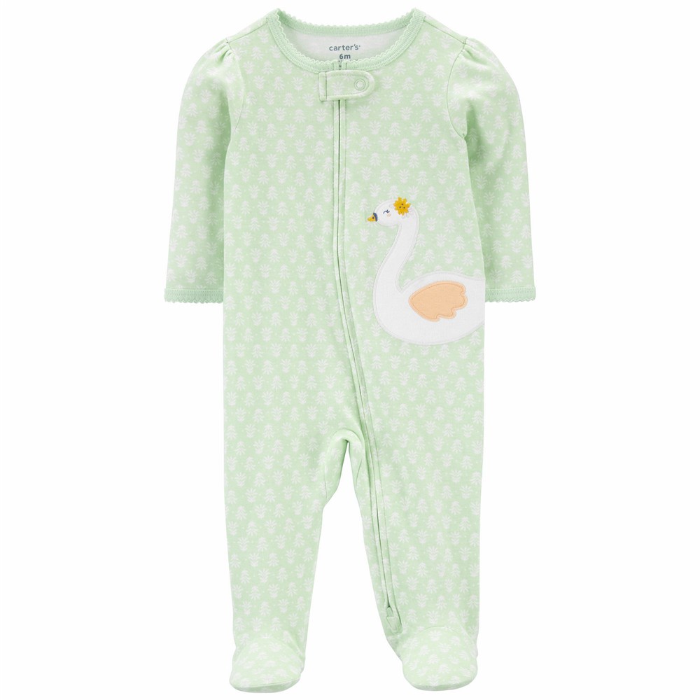 Carter's Swan 2-Way Zip Cotton Sleep & Play Onesie | Baby Girl