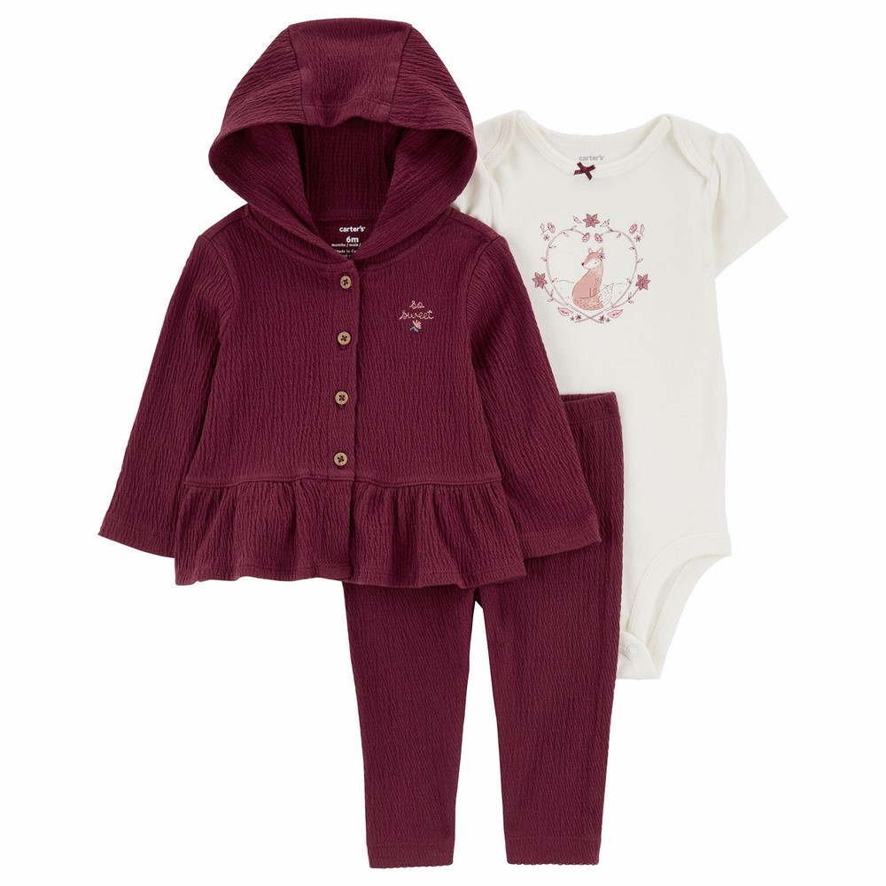 Carter's 3-Piece Crinkle Jersey Little Cardigan Set | Baby Girl