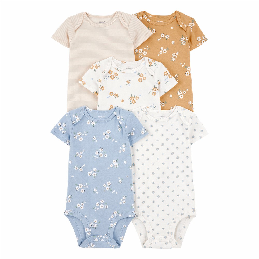 Carter's 5-Pack Floral Short Sleeve Cotton Bodysuits | Baby Girl