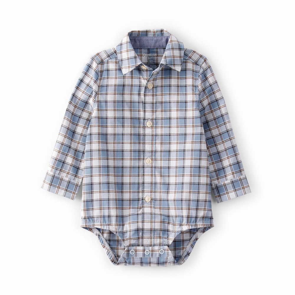 OshKosh B'gosh Plaid Long Sleeve Fashion Bodysuit | Baby Boy