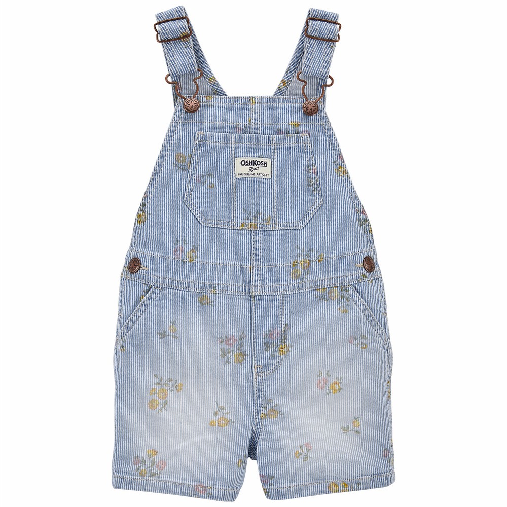 OshKosh B'gosh Floral Hickory Stripe Stretch Shortalls | Toddler Girl