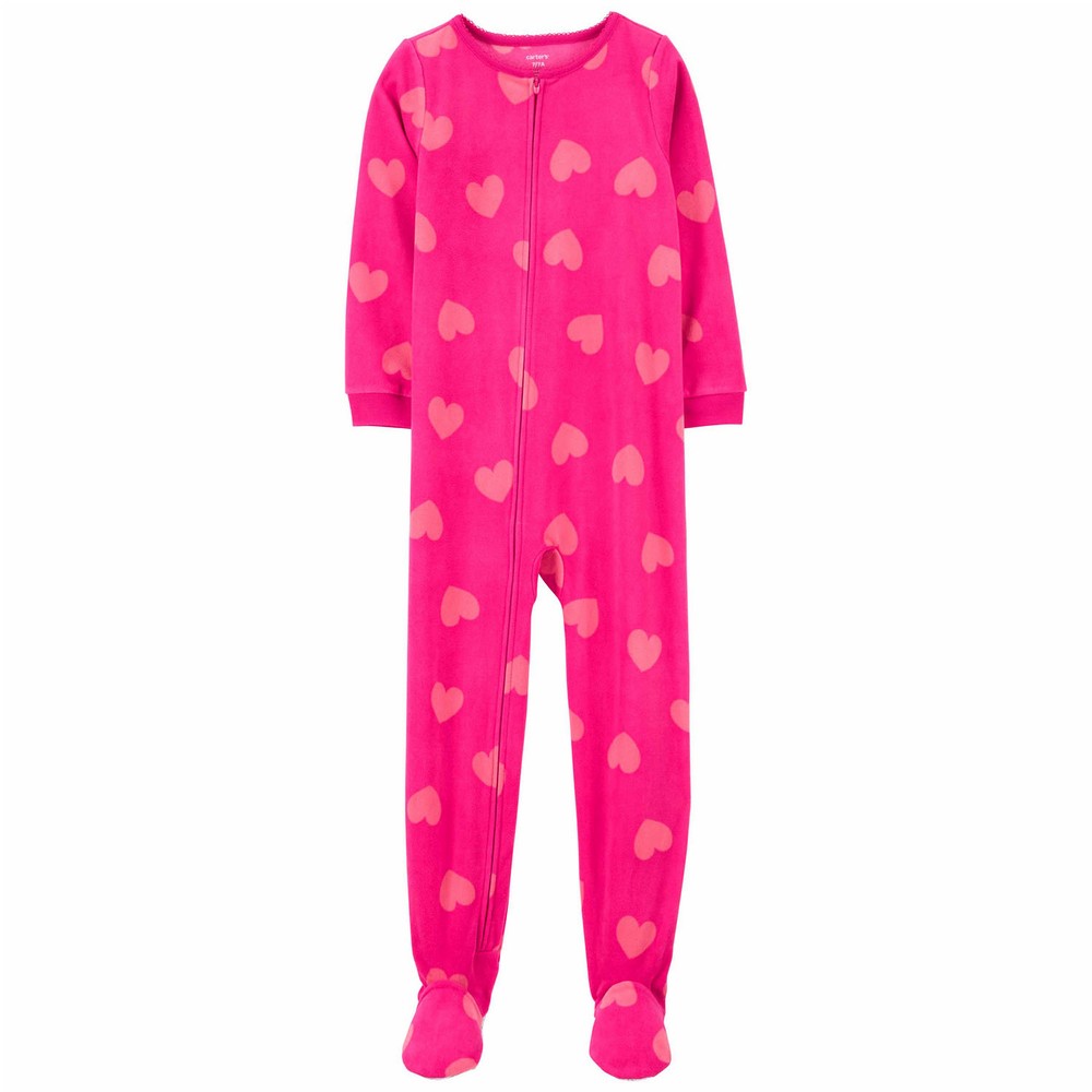 Carter's Hearts Fleece Footie One Piece Pyjamas | Girl